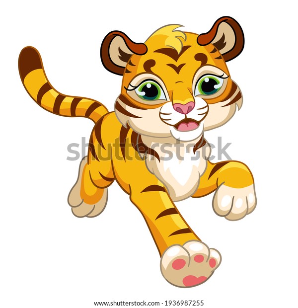Cute Running Forward Tiger Cartoon Character Stock Vector (Royalty Free ...