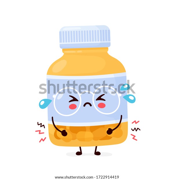Cute Sad Funny Pill Bottle Vector Stock Vector (Royalty Free ...