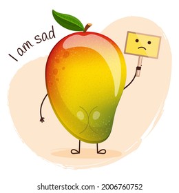 Cute Sad Mango Character Sign Sad Stock Vector (Royalty Free ...