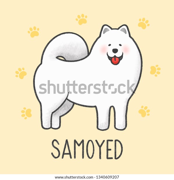 Cute Samoyed Cartoon Hand Drawn Style Stock Vector (Royalty Free ...