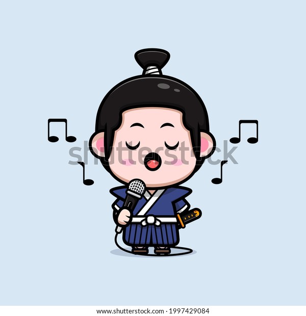 Cute Samurai Boy Singing On Microphone Stock Vector (Royalty Free ...