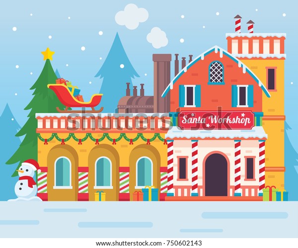 Cute Santas Workshop Building Illustration Suitable Stock Vector ...