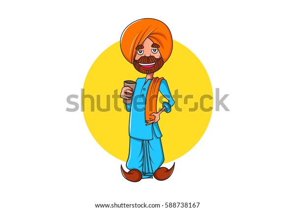 Cute Sardar Ji Holding Glass Hand Stock Vector (Royalty Free) 588738167 ...