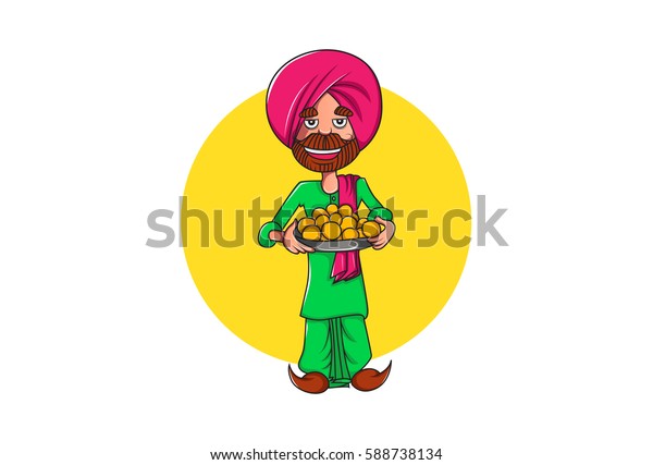 Cute Sardar Ji Holding Plate Sweets Stock Vector (Royalty Free) 588738134
