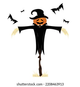 Cute Scarecrow Pumpkin Head Bats Halloween Stock Vector (Royalty Free ...