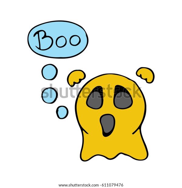 Cute Scary Ghost Emoticon Say Boo Stock Vector (Royalty Free) 611079476