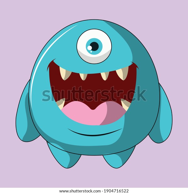 Cute Scary Illustrator Blue Monster Stock Vector (Royalty Free) 1904716522