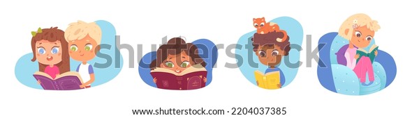 Cute School Kids Holding Open Books Stock Vector (Royalty Free ...