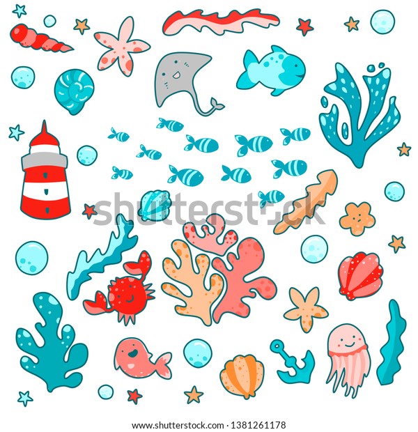 Cute Sea Illustration Elements Ocean Japanese Stock Vector (Royalty ...