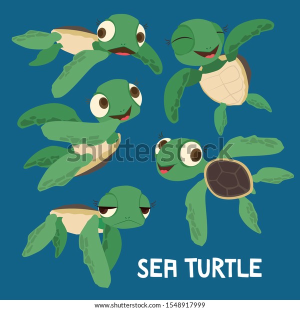 Cute Sea Turtle Different Positions Vector Stock Vector (Royalty Free ...