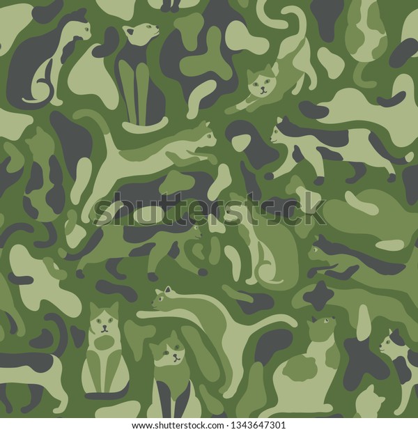 Cute Seamless Camo Pattern Cats Classic Stock Vector (Royalty Free ...
