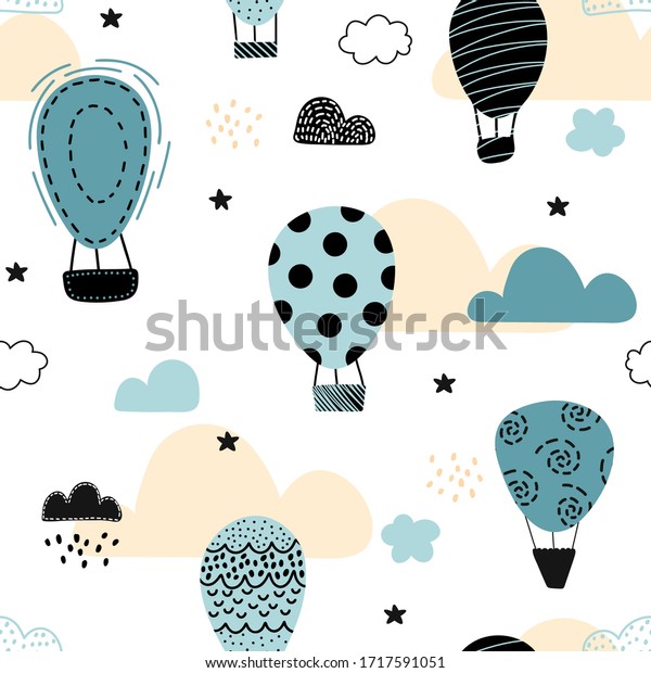 Cute Seamless Pattern Balloons Childrens Vector Stock Vector (Royalty ...
