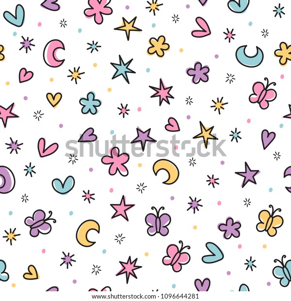 Cute Seamless Pattern Hand Drawn Cartoon Stock Vector (Royalty Free ...