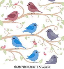 Cute Seamless Texture Pretty Birds On Stock Vector (Royalty Free ...