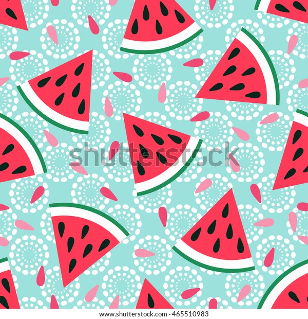Cute Seamless Watermelon Pattern On Blue Stock Vector (Royalty Free ...