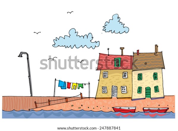 Cute Seaside House Cartoon Stock Vector (Royalty Free) 247887841 ...