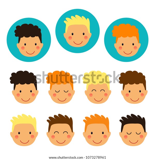 Cute Set Boy Portrait Face Emotions Stock Vector (Royalty Free ...
