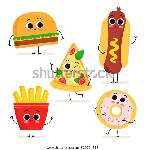 Conjunto de cinco caricaturas de comida: vector de stock (libre de ...
