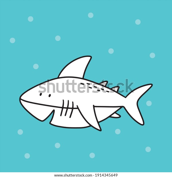 Cute Shark Doodle Style Vector Print Stock Vector (Royalty Free ...