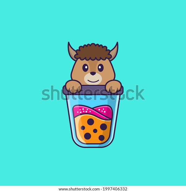 Cute Sheep Drinking Boba Milk Tea Stock Vector (Royalty Free ...