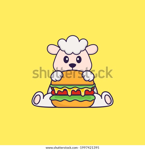 Cute Sheep Eating Burger Animal Cartoon Stock Vector (Royalty Free ...