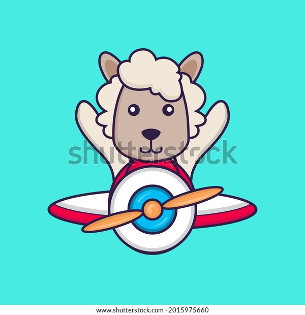 Cute Sheep Flying On Plane Stock Vector (Royalty Free) 2015975660 ...