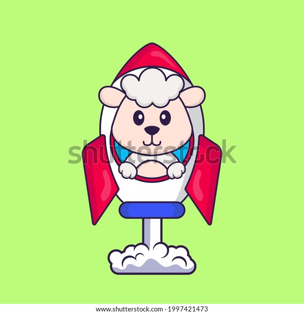 Cute Sheep Flying On Rocket Animal Stock Vector (Royalty Free ...