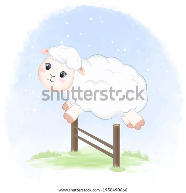 Cute Sheep Jumping Over Fence Cartoon Stock Vector (Royalty Free ...