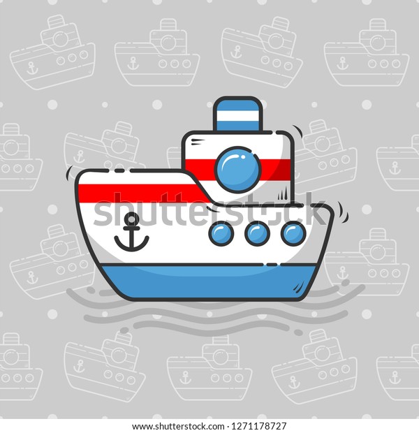 Cute Ship Cartoon Illustration Stock Vector (Royalty Free) 1271178727