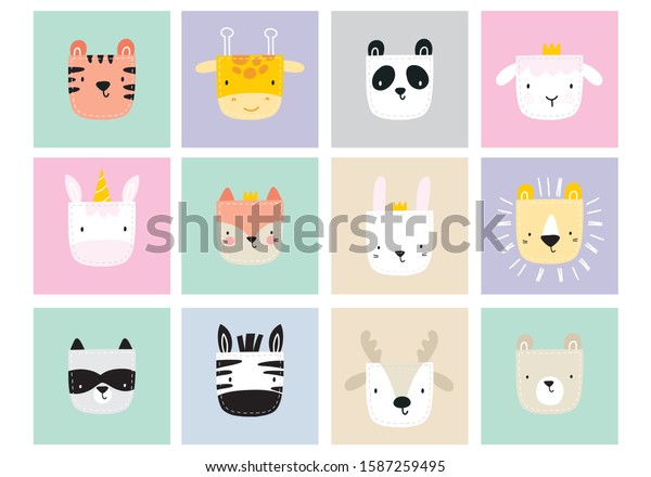 Cute Simple Animal Portraits Hare Tiger Stock Vector (Royalty Free ...