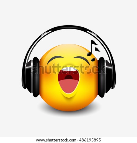 Cute Singing Emoticon Black Headset Emoji Stockvektor (Royaltyfri ...