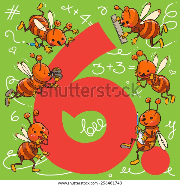 Cute Six Bees Number 6 Children Stock Vector (Royalty Free) 256481743 ...