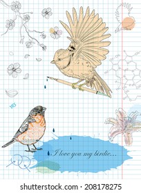 Cute Sketch Birds Notebook Sheet Host Stock Vector (Royalty Free ...