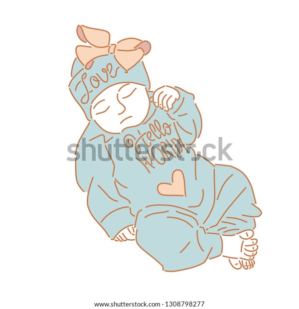 Cute Sleeping Baby Drawing Simple Cartoon Stock Vector (Royalty Free ...