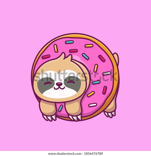 Cute Sloth Doughnut Cartoon Vector Icon: เวกเตอร์สต็อก (ปลอดค่า ...