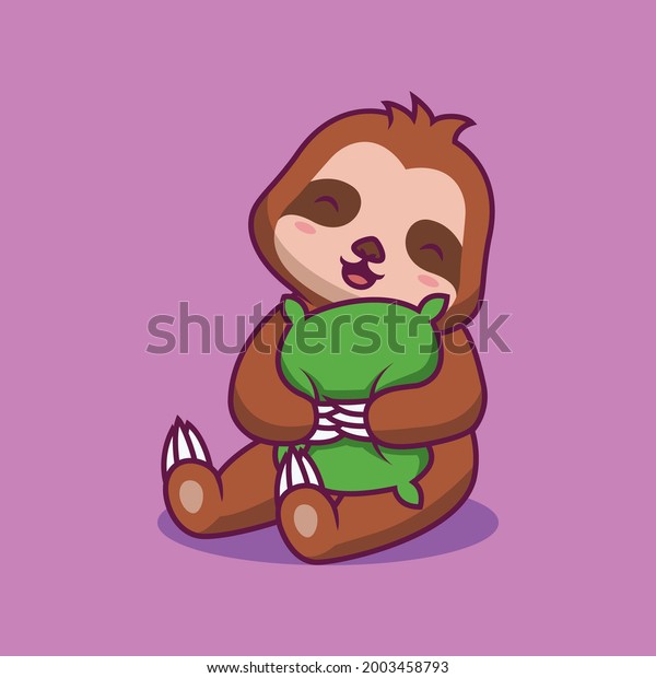 Cute Sloth Hug Pillow Cartoon Illustration Stock Vector (Royalty Free ...