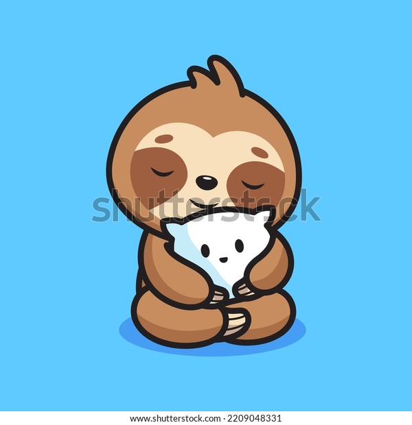 Cute Sloth Hugging Cute Pillow Mascot Stock Vector (Royalty Free ...