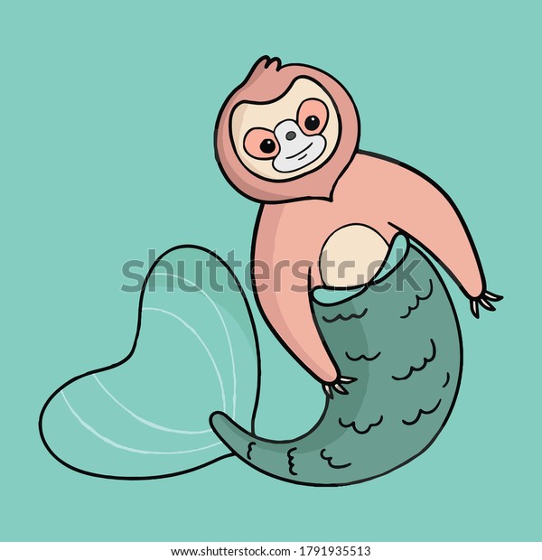 Cute Sloth Mermaid Vector Illustration Print Stock Vector (Royalty Free ...
