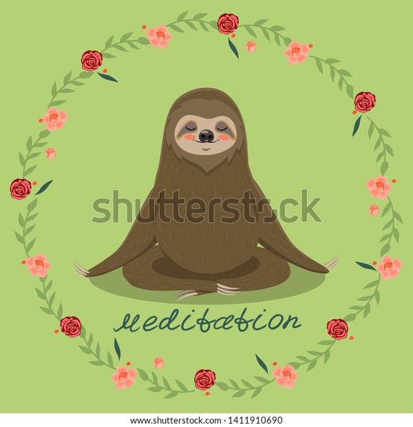 Cute Sloth Pose Yoga Meditation Vector Stock Vector (Royalty Free ...