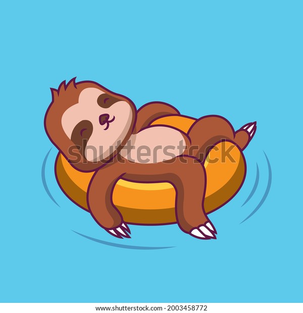 Cute Sloth Swimming Balloon Cartoon Illustration Stock Vector (Royalty ...