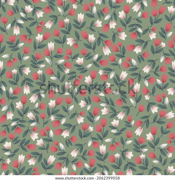 Cute Small Flower Pattern On Green Stock Vector (Royalty Free ...