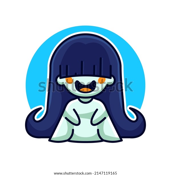 Vektor Stok Cute Smiley Kuntilanak Ghost Cartoon Vector (Tanpa Royalti ...