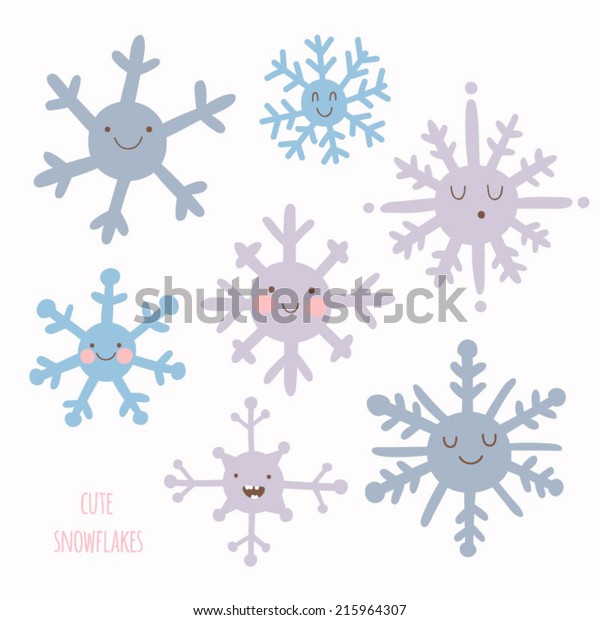 Cute Smiley Snowflakes Cartoon Style Adorable Stock Vector (Royalty ...