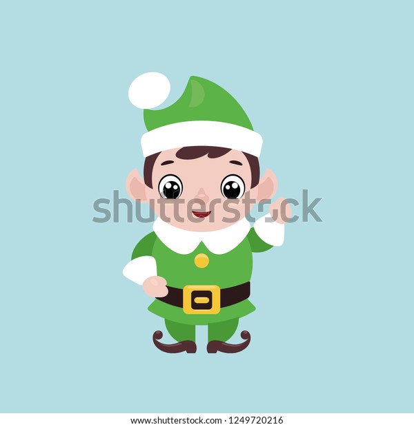 Cute Smiling Christmas Elf Waving Hand Stock Vector (Royalty Free ...