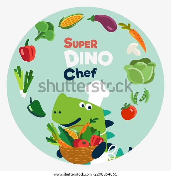 Cute Smiling Dinosaur Chef Uniform Vegetables Stock Vector (Royalty ...