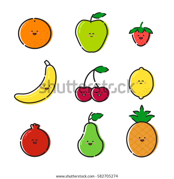 Cute Smiling Fruits Flat Design 库存矢量图（免版税）582705274 | Shutterstock