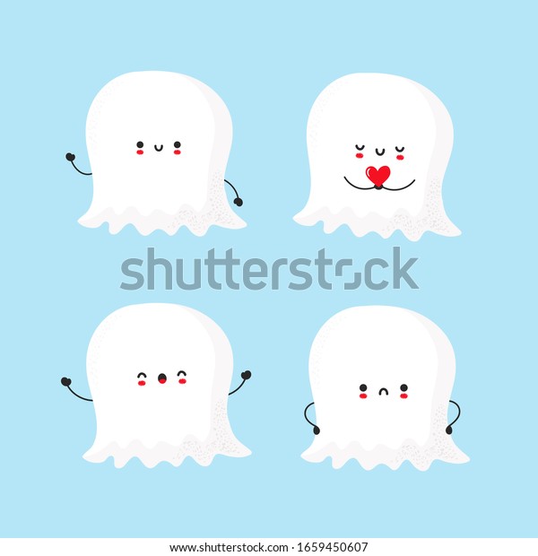 Cute Smiling Ghost Collection Trendy Hand Stock Vector (Royalty Free ...