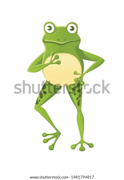 Cute Smiling Green Frog Standing On Stock Vector (Royalty Free ...