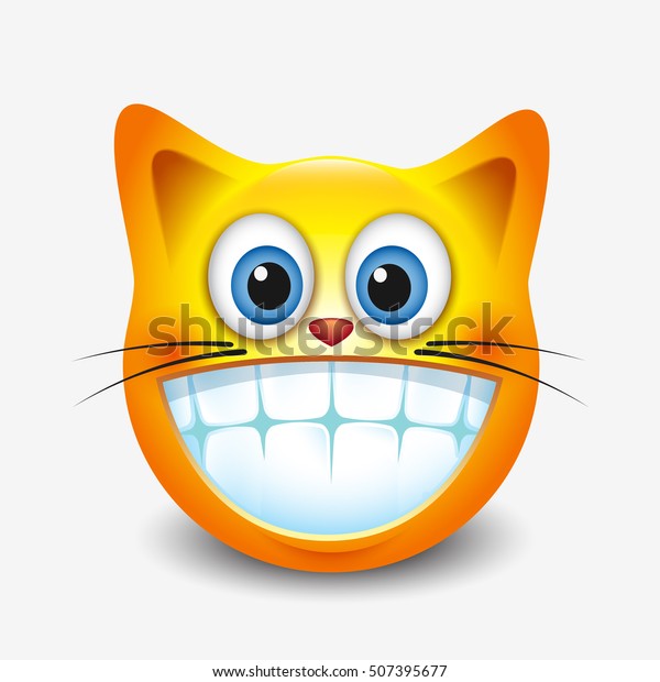 Cute Smiling Grinning Cat Emoticon Showing Stock Vector (Royalty Free ...