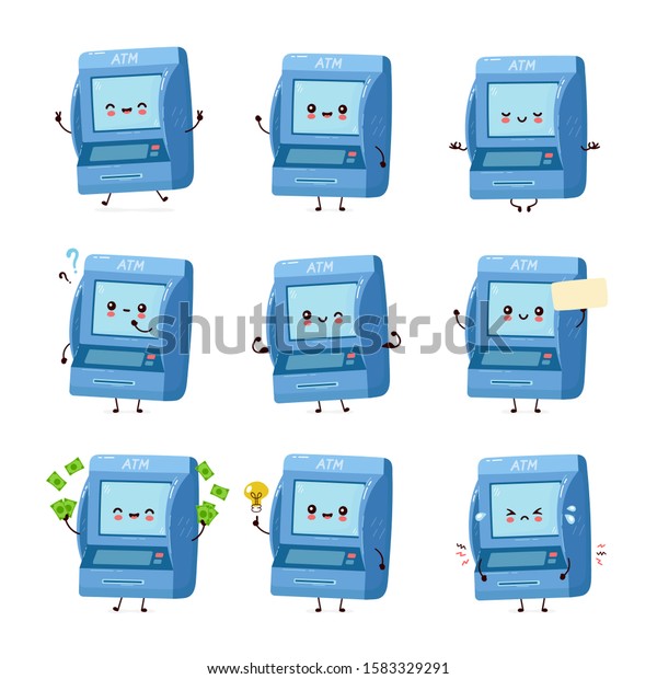 Cute Smiling Happy Atm Set Collection Stock Vector (Royalty Free ...